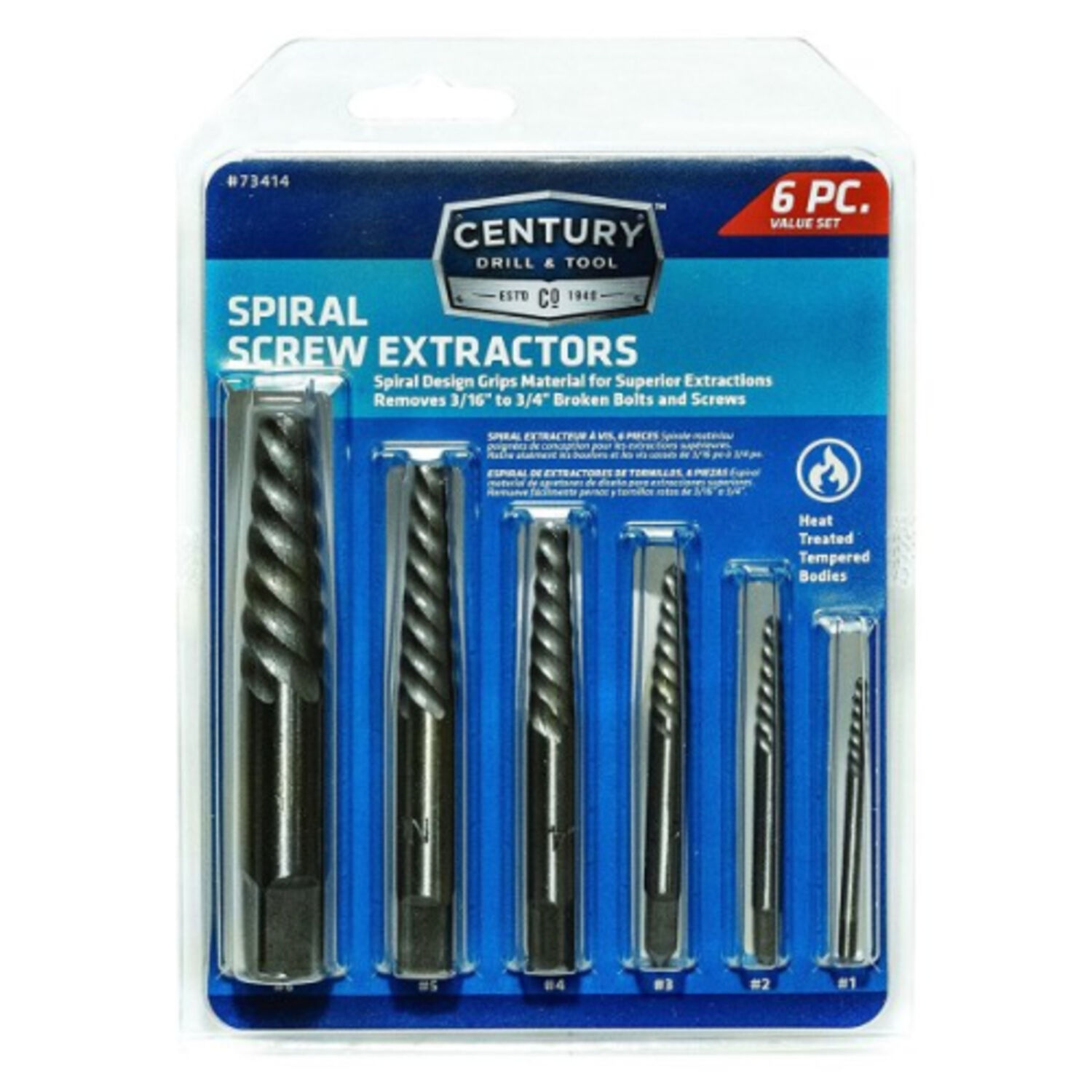 Century Drill & Tool Spiral Flute Screw Extractor Set - 6 PC