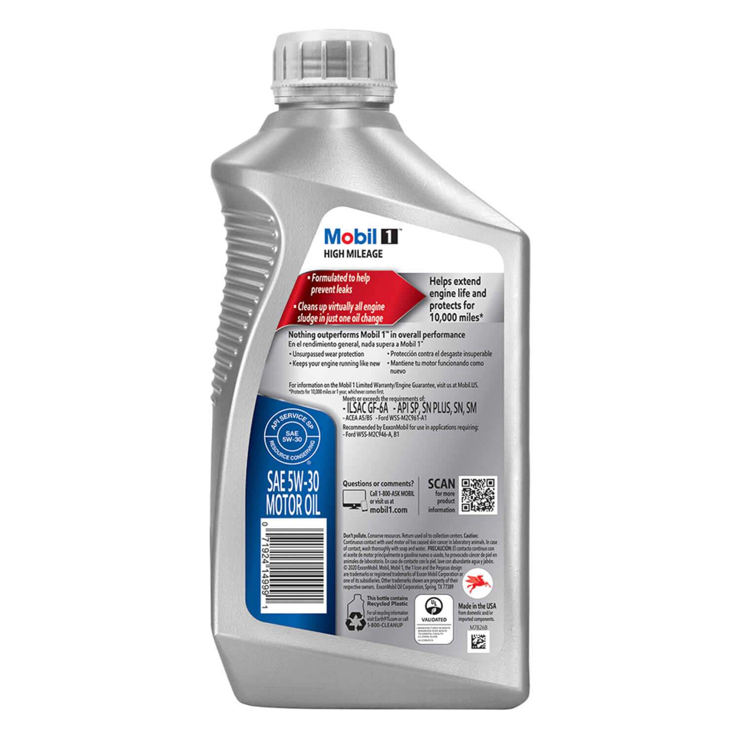Mobil 1 High Mileage Full Synthetic Motor Oil SAE 5W-30, 1 Quart