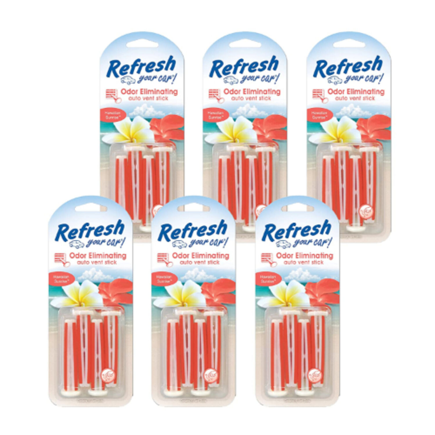 Refresh Your Car! 4-Pack Single Scent Vent Sticks - Hawaiian Sunrise