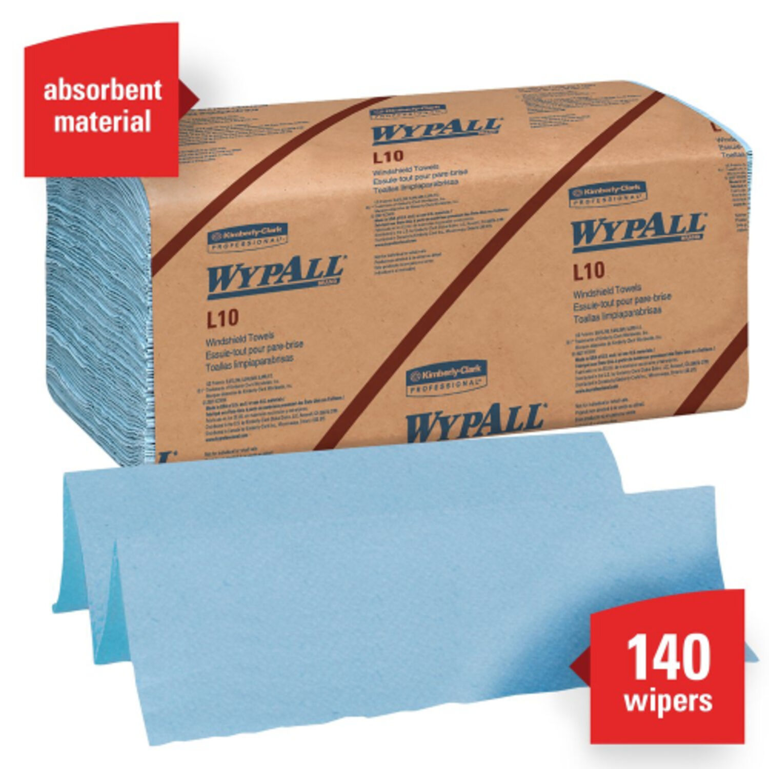 WypAll* L10 Windshield Towels, Blue - 140 Count