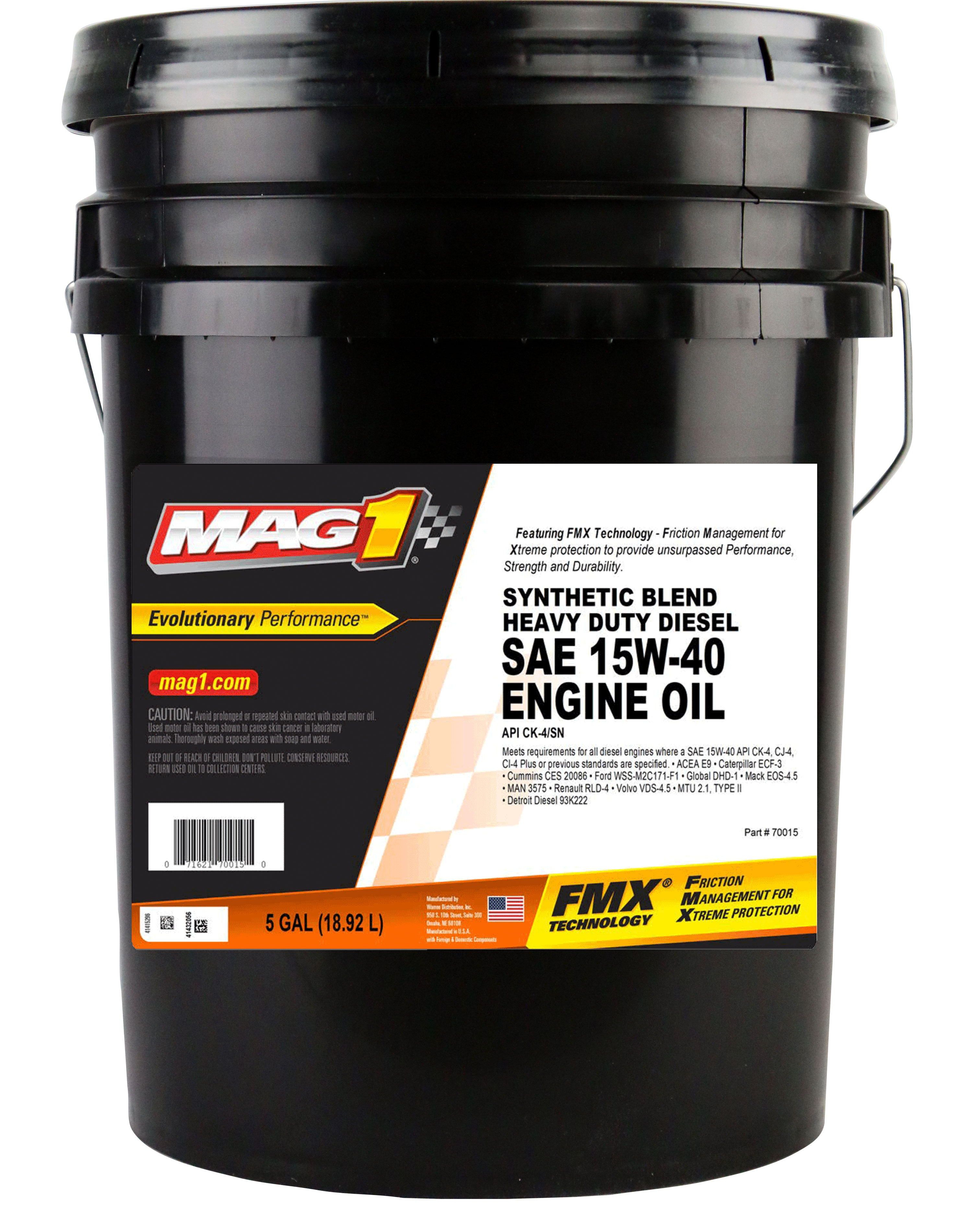 MAG 1® Synthetic Blend SAE 15W-40 CK-4 Heavy Duty Diesel Engine Oil - 5 ...